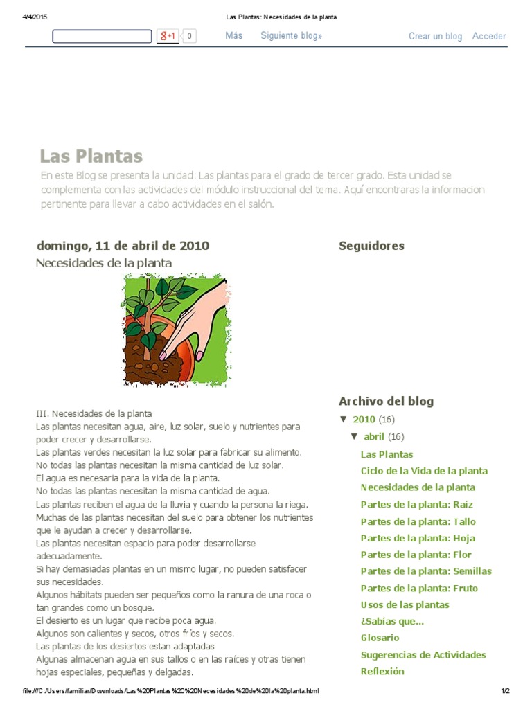 Las Plantas - Necesidades de La Planta | PDF | Plantas | Suelo