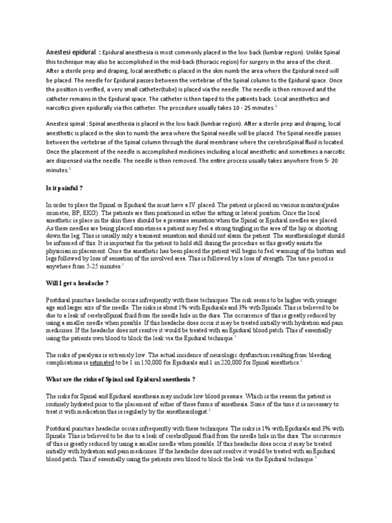 Anestesi Epidural Pdf Anesthesia Surgery
