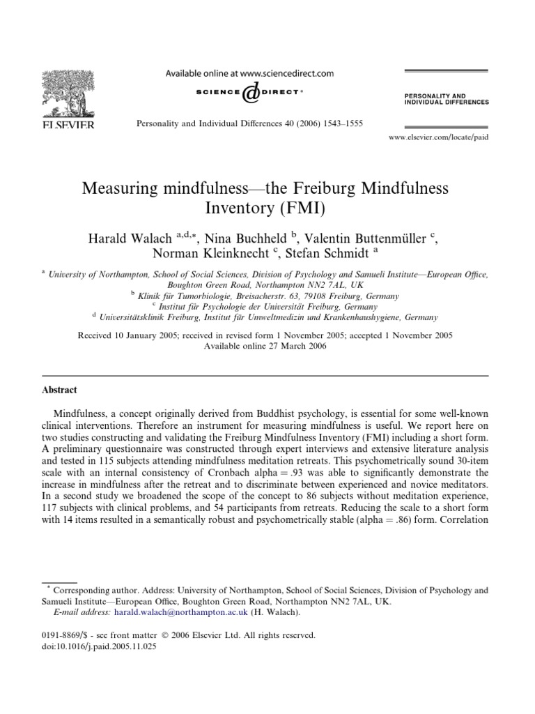 FMI Freiburg Mindfulness Inventory | PDF | Mindfulness | Cronbach's Alpha FMI Freiburg Mindfulness Inventory | PDF | Mindfulness | Cronbach's Alpha