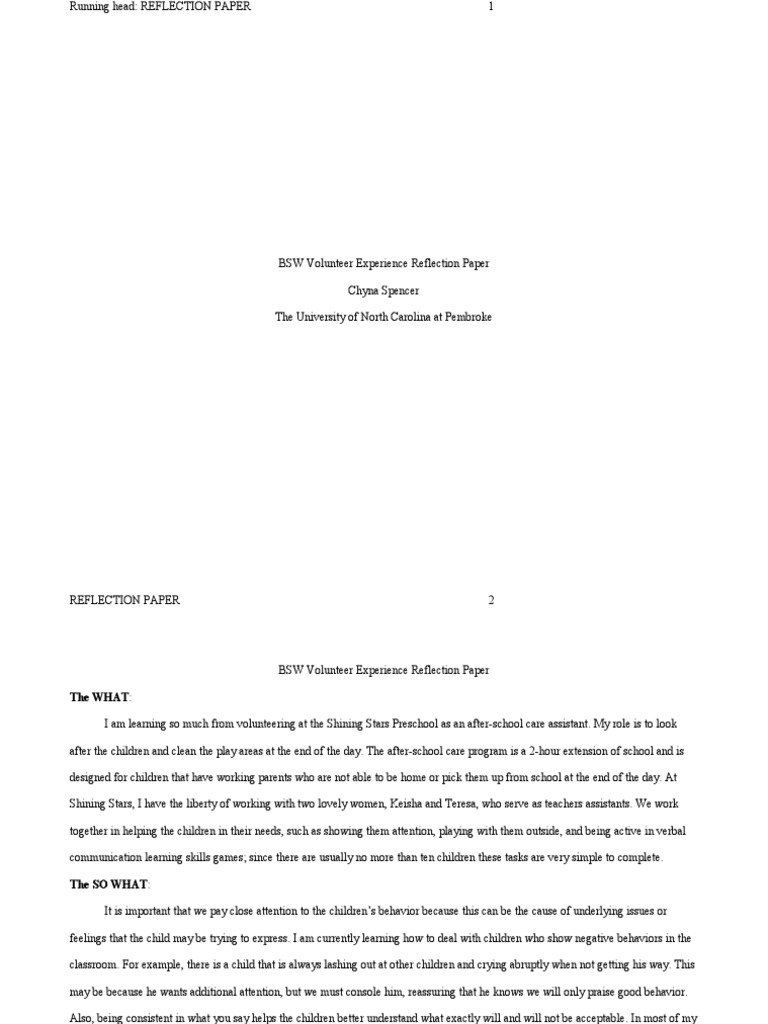BSW Volunteer Experience Reflection Paper | PDF | Preschool | Service ...