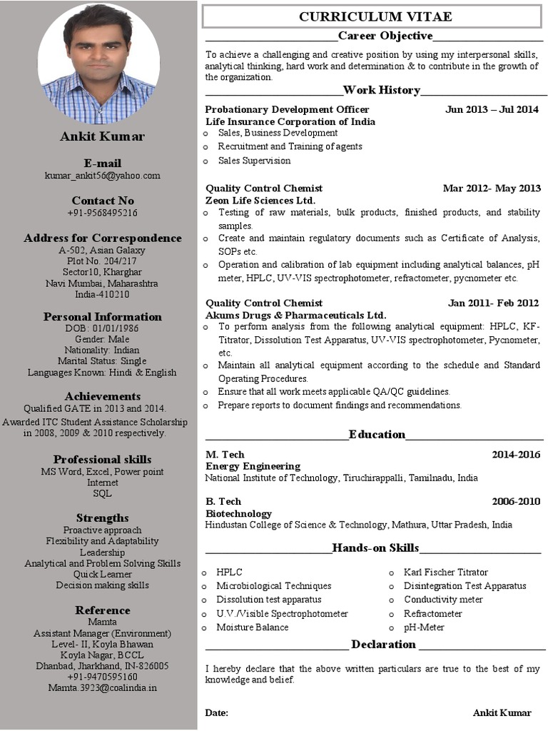 Ankit CV 3 | PDF | High Performance Liquid Chromatography ...