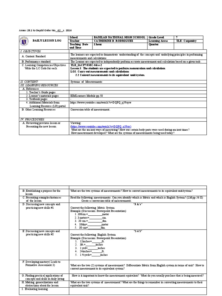 DLL Lesson 3 Lo2 2.2 | PDF | Measurement | Learning
