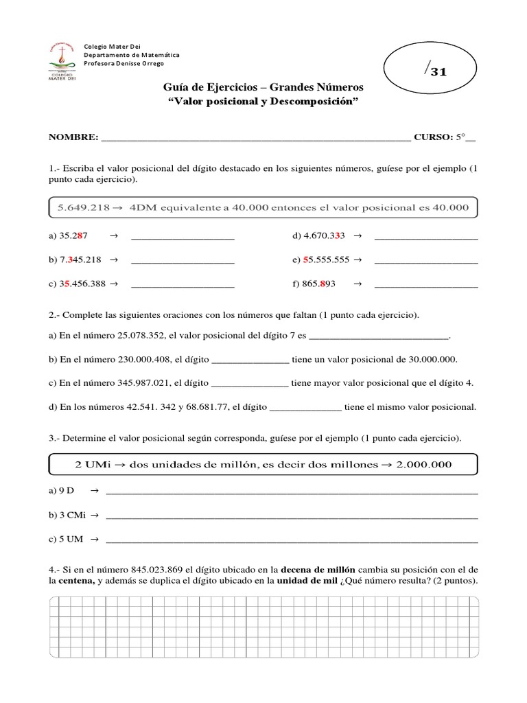 Hojas De Trabajo De Valor Posicional En Forma Expandida Valor