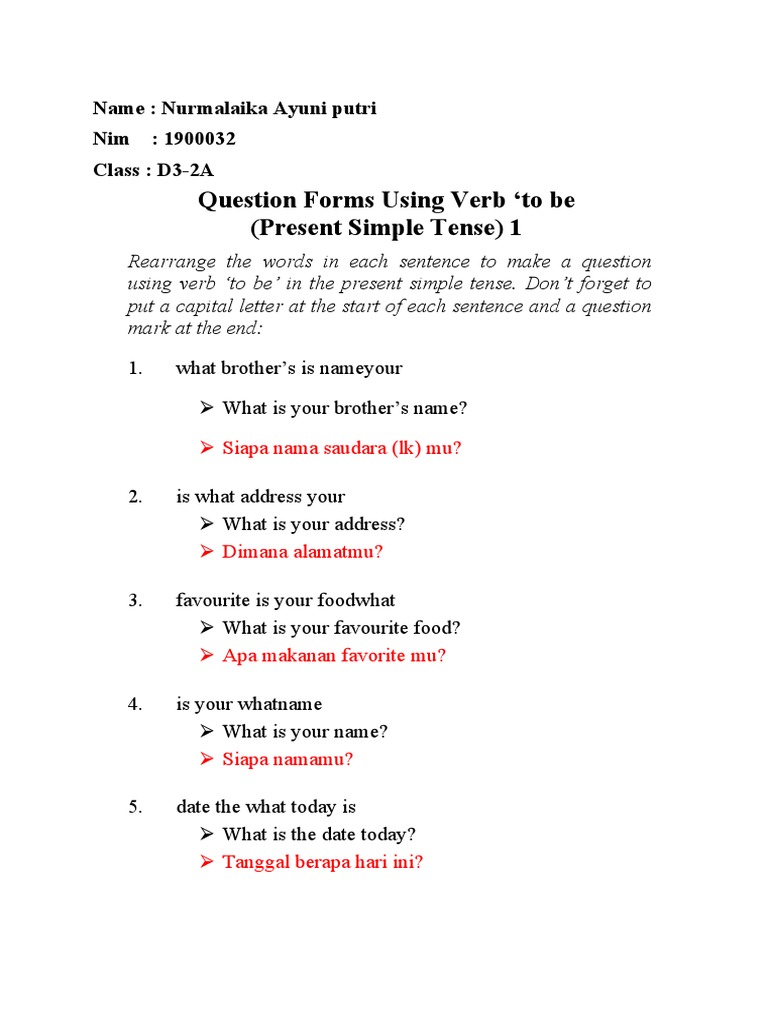 Mohammad Arif Arsaf 1900025 Question Forms Using Verb | PDF | Semantics | Semantic Units