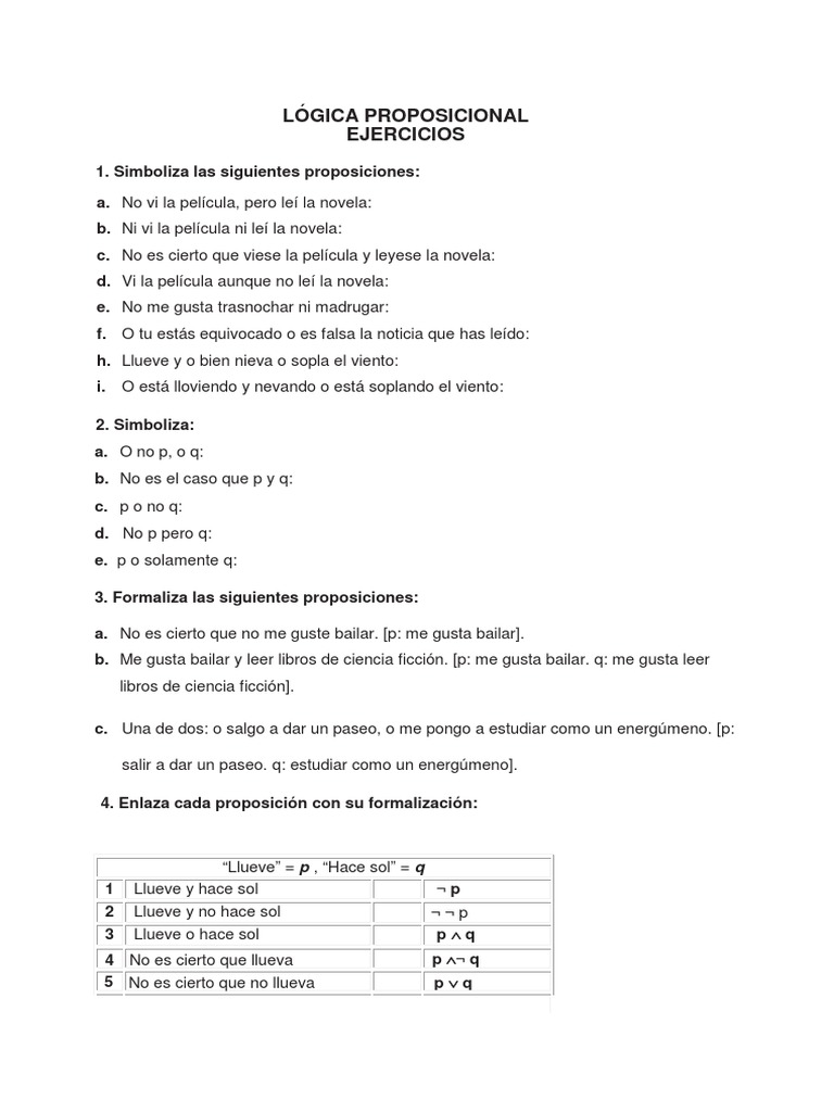 Logica Proposicional Ejercicios PDF | PDF | Sintaxis (Lógica) | Proposición