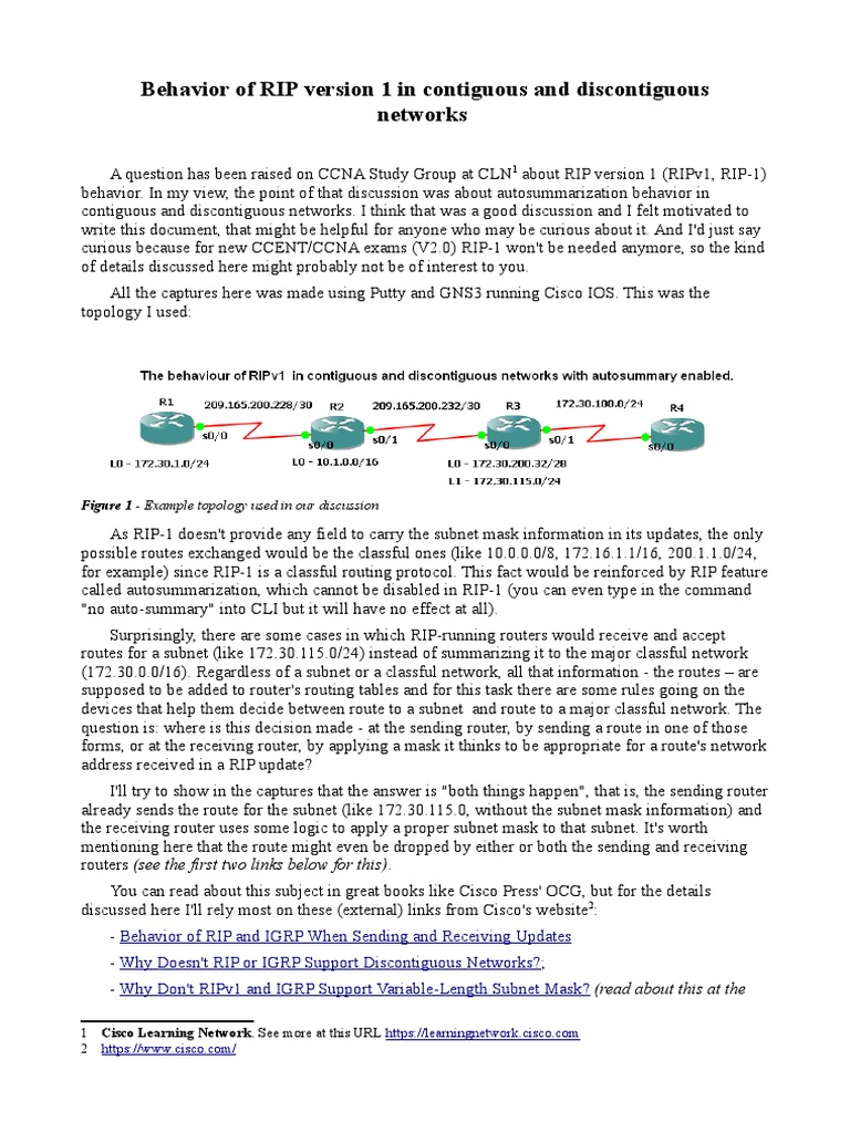Behavior of RIP Version 1 in Contiguous and Discontiguous Networks PDF ...