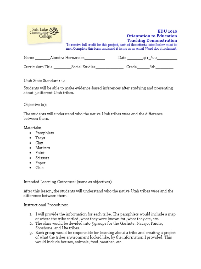 Teaching Demonstration Form | PDF