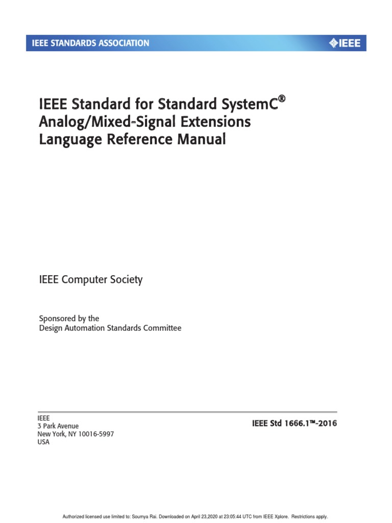 Iieee S Standard For S Standard Systemc C A Analog/Mixed - Signal Extensions Language Reference ...