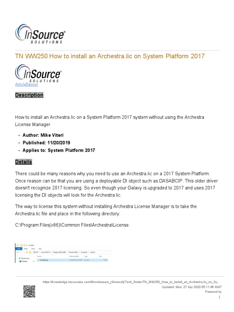 TN WW250 How To Install An Archestra - Lic On System Platform 2017 PDF | PDF