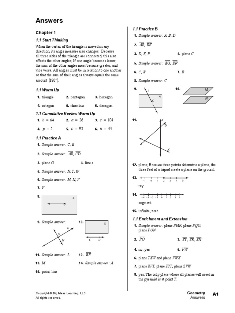 Big Ideas Practice A and B Answer Keys-1 PDF | PDF | Angle | Deductive ...
