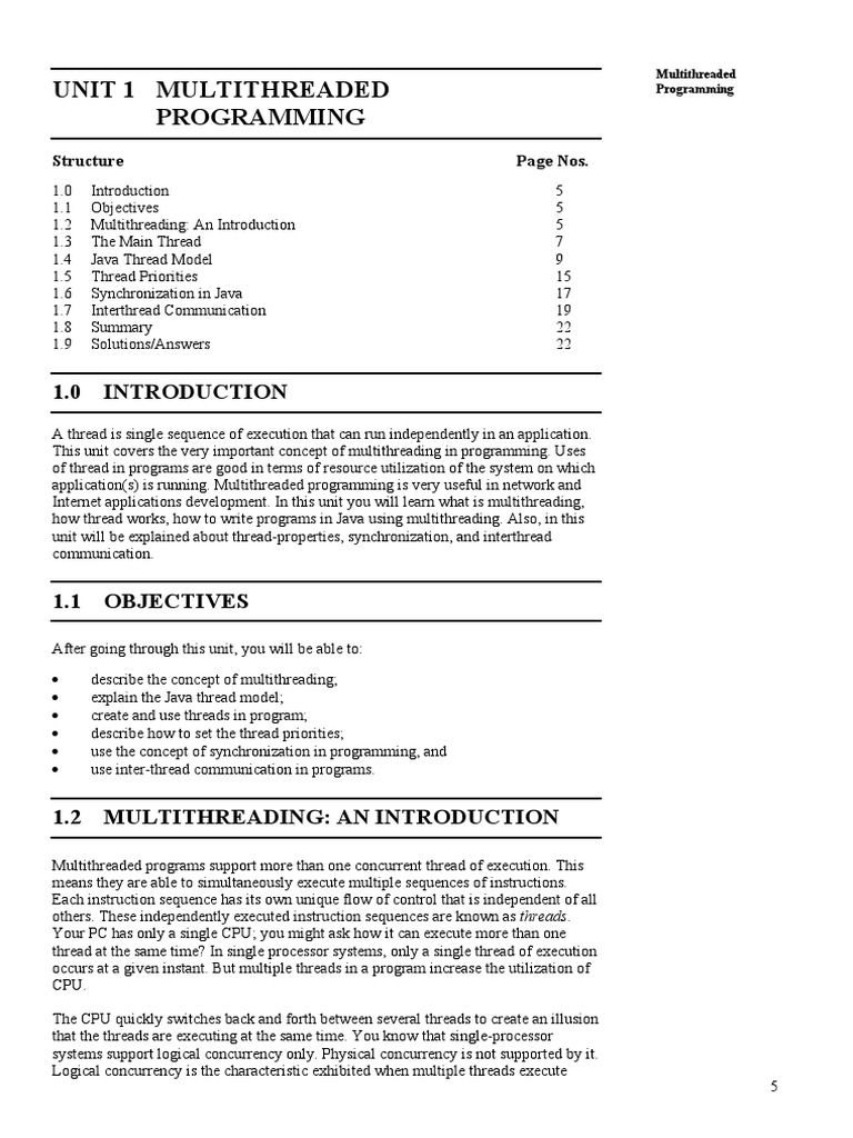 Unit 1 Multithreaded Programming Structure Page Nos Pdf Thread Computing Method