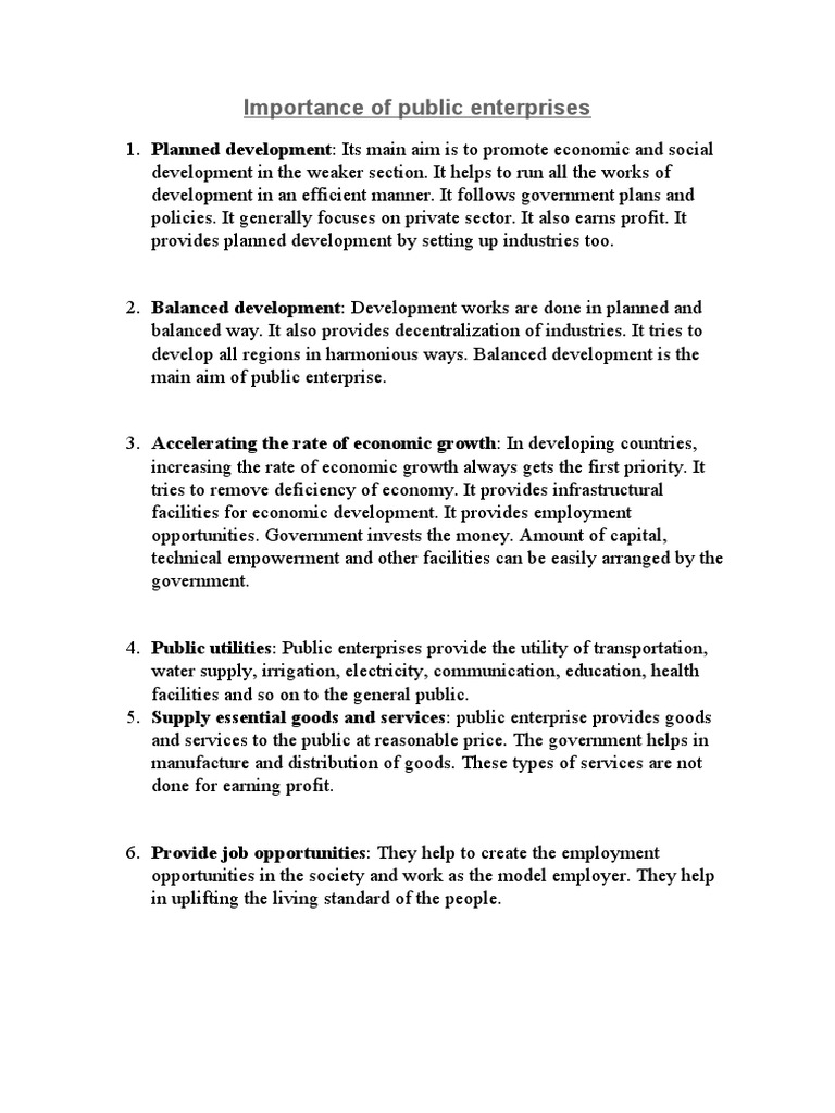 The Role of Public Enterprises in Promoting Economic Development ...