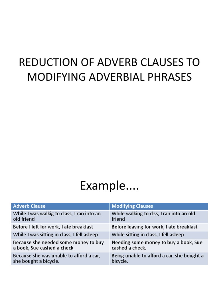 Reduction of Adverb Clauses To Modifying Adverbial Phrases | PDF ...