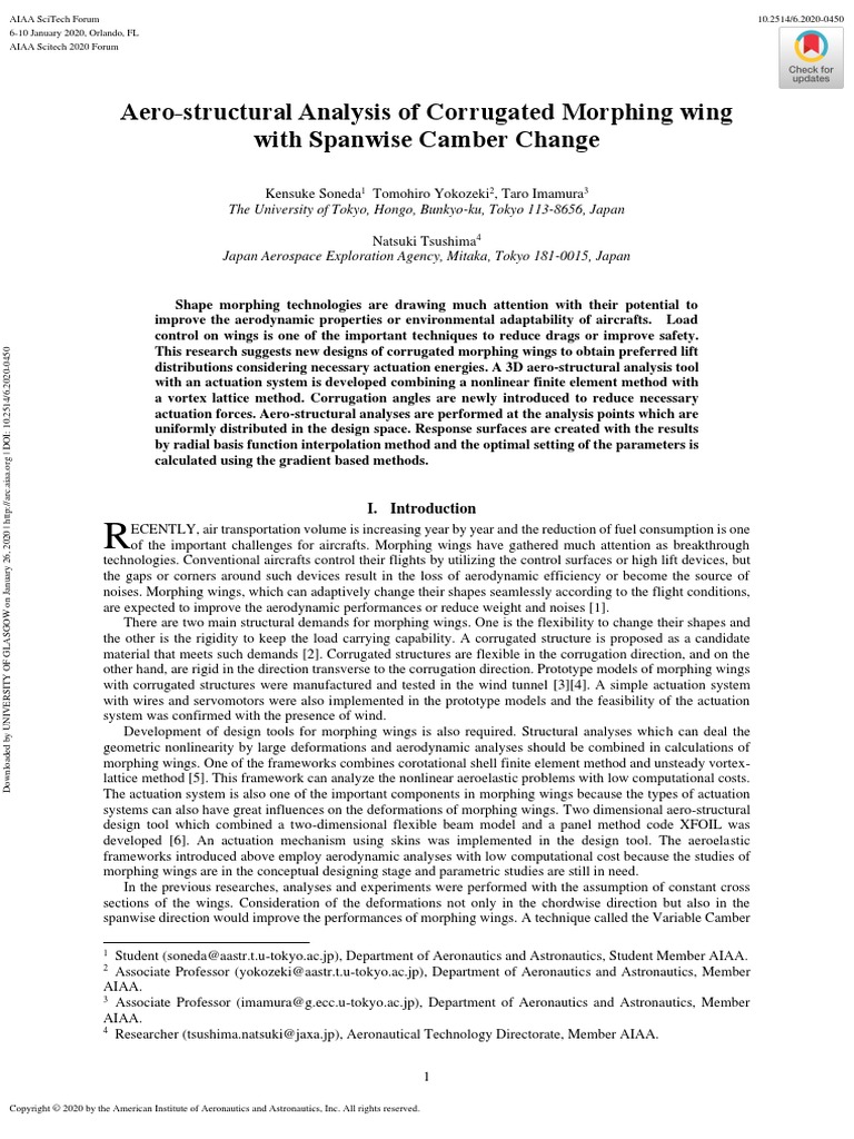 Aero-Structural Analysis of Corrugated Morphing Wing With Spanwise ...