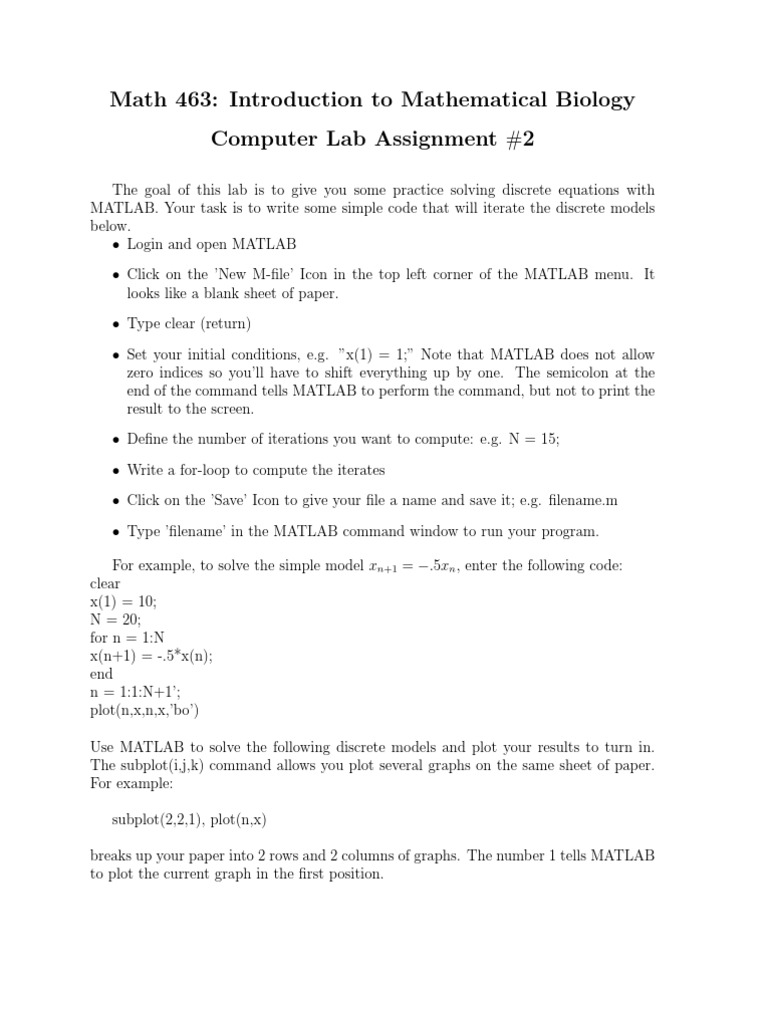 Solving Discrete Models in MATLAB: Numerical Solutions and Eigenvalue ...