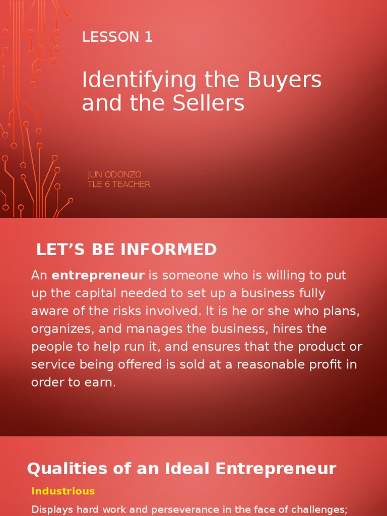 ICT - ENTREP LESSON 1 Identifying The Buyers and The Sellers | PDF | Entrepreneurship | Sales