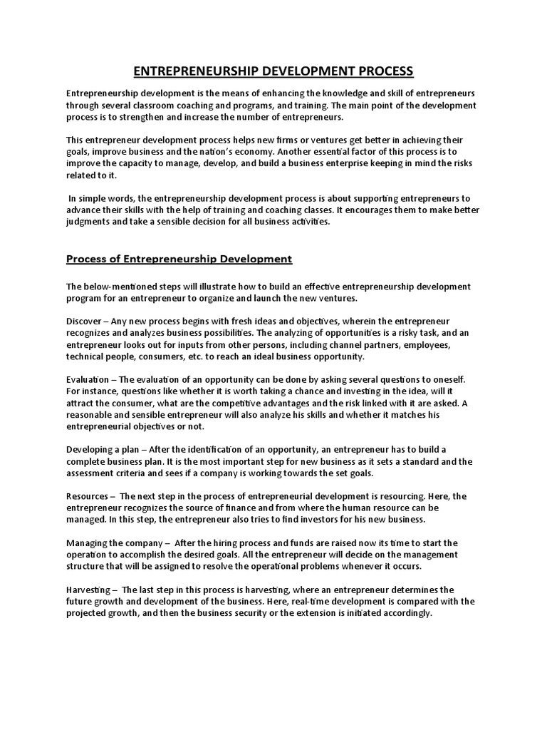 Process of Entrepreneurship Development | PDF | Entrepreneurship ...