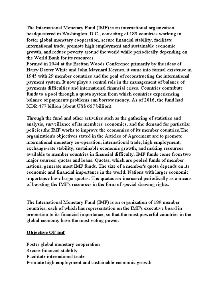 Objective OF Imf | PDF | International Monetary Fund | Bretton Woods System