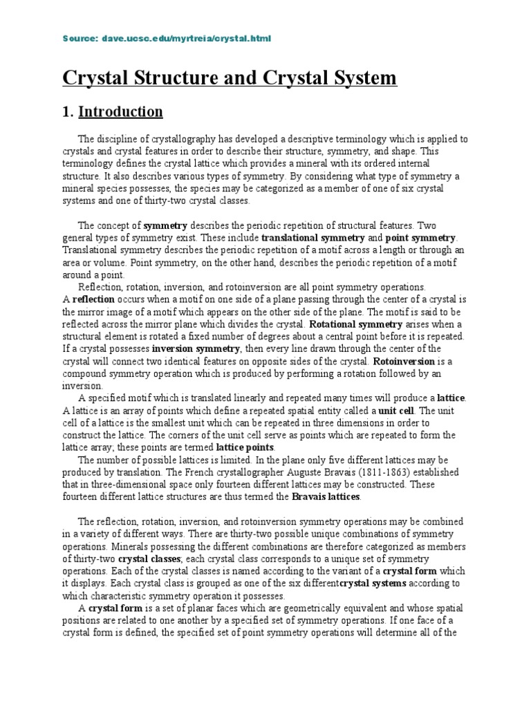 Crystal Structure and Crystal System: Source: Dave - Ucsc.edu/myrtreia ...