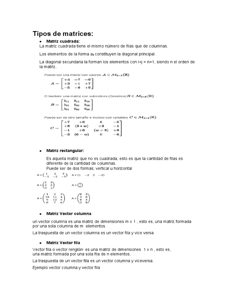 Tipos de Matrices | PDF | Matriz (Matemáticas) | Ecuaciones