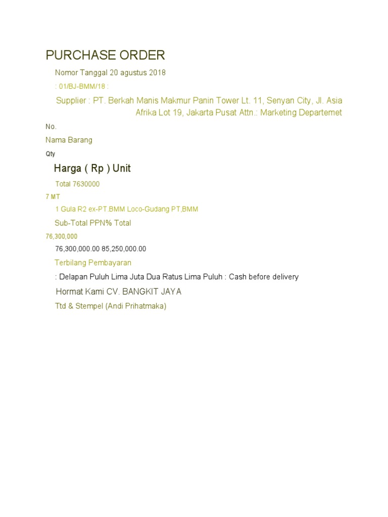 Format PO BANGKIT JAYA PDF | PDF