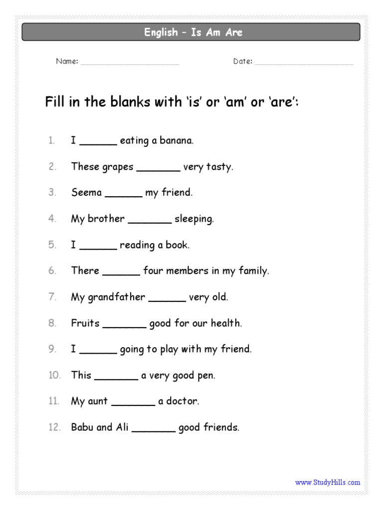Fill in The Blanks With Is' or Am' or Are' | PDF | Cooking, Food & Wine ...
