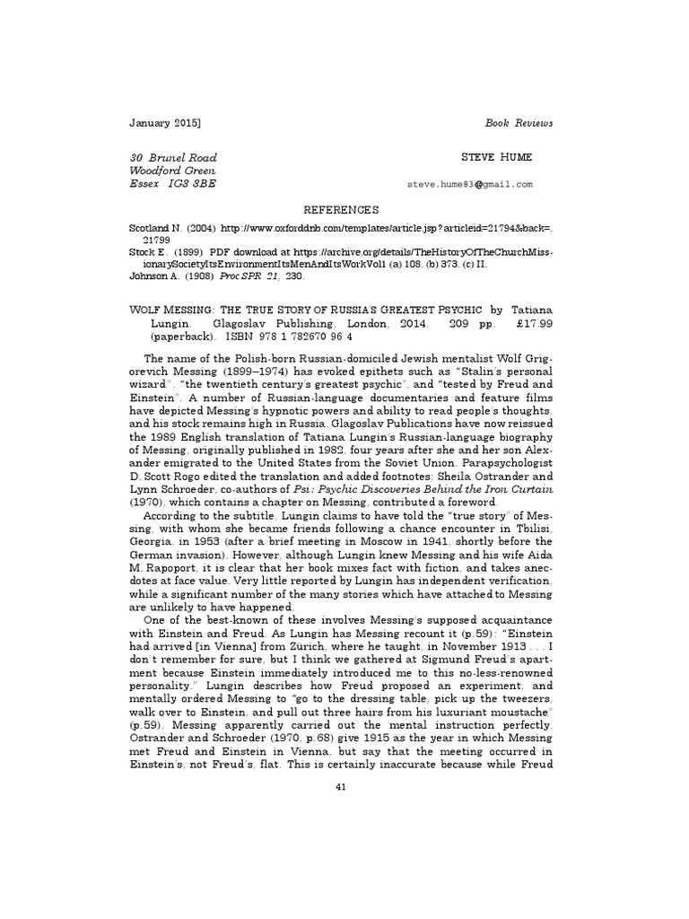 Wolf Messing The True Story of Russias | PDF | Sigmund Freud | Nazi Germany