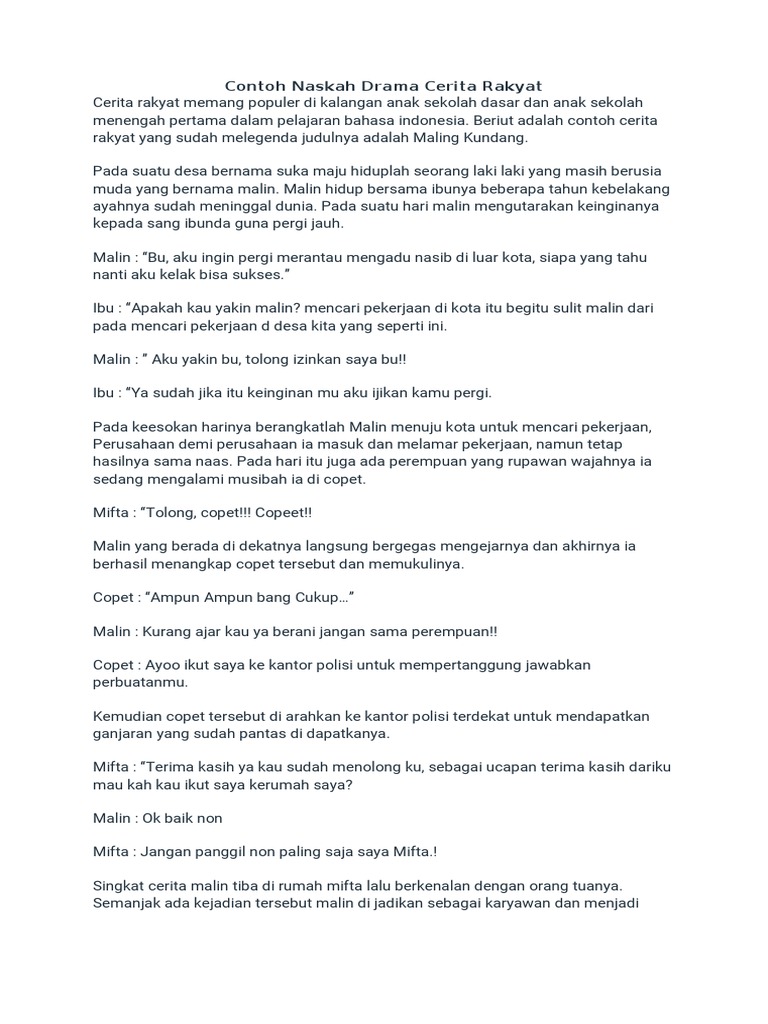 Contoh Naskah Drama Cerita Rakyat | PDF