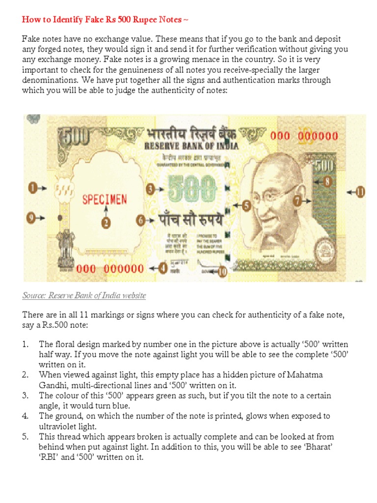How To Identify Fake Rs 500 Rupee Notes | PDF | Reserve Bank Of India ...