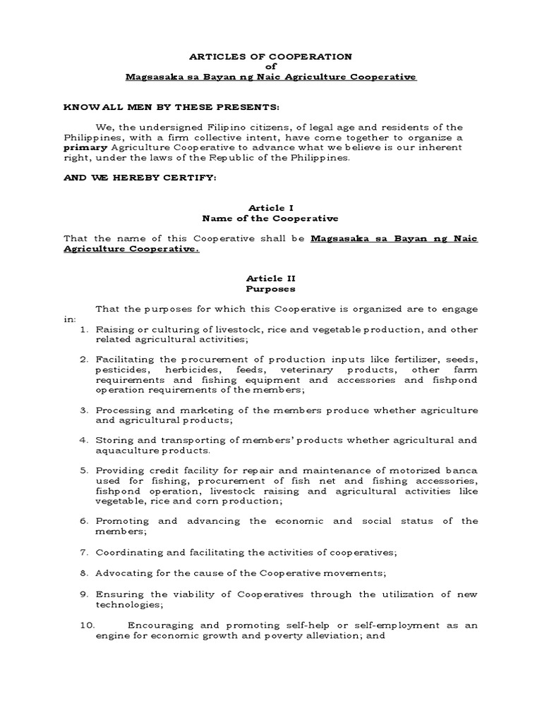 Articles of Cooperation - Abc Agriculture Cooperative | PDF | Wealth ...