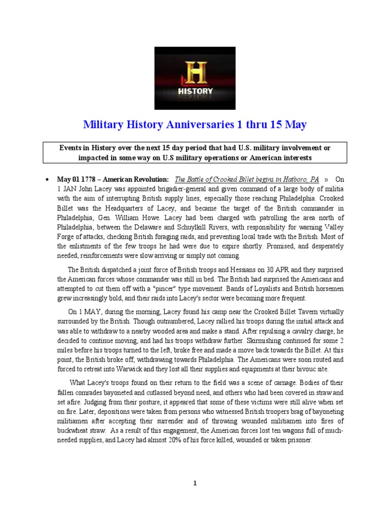 Military History Anniversaries 0501 Thru 051519 | PDF | Military | Warfare