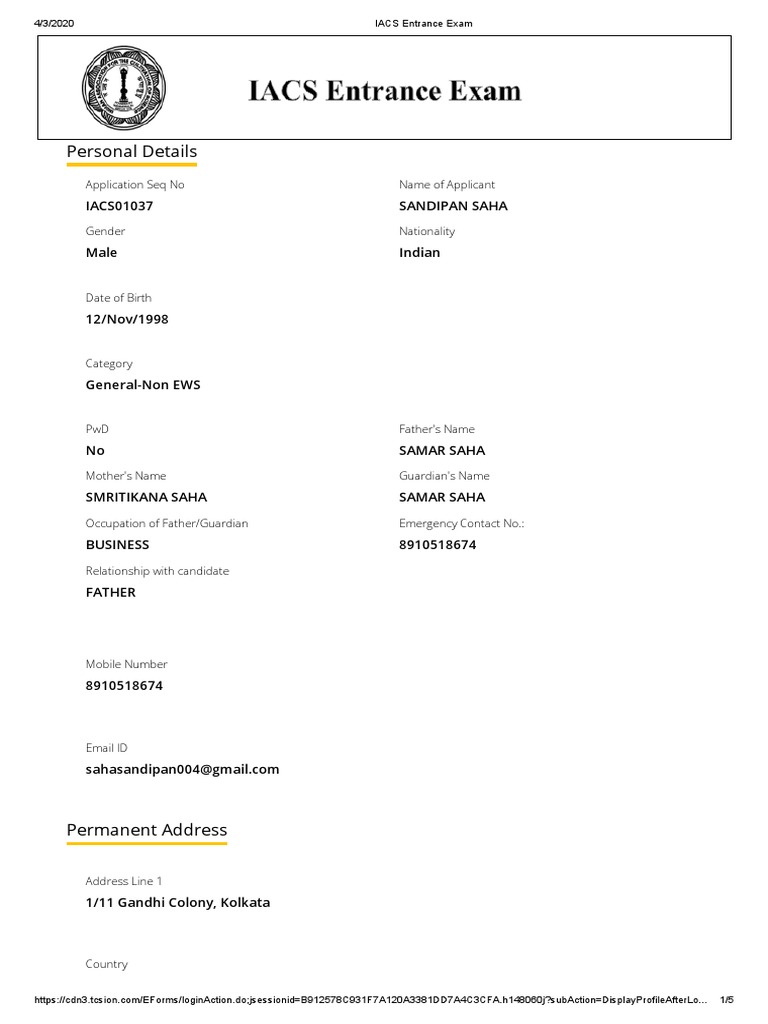 IACS Entrance Exam PDF | PDF | Academic Degree | Test (Assessment)
