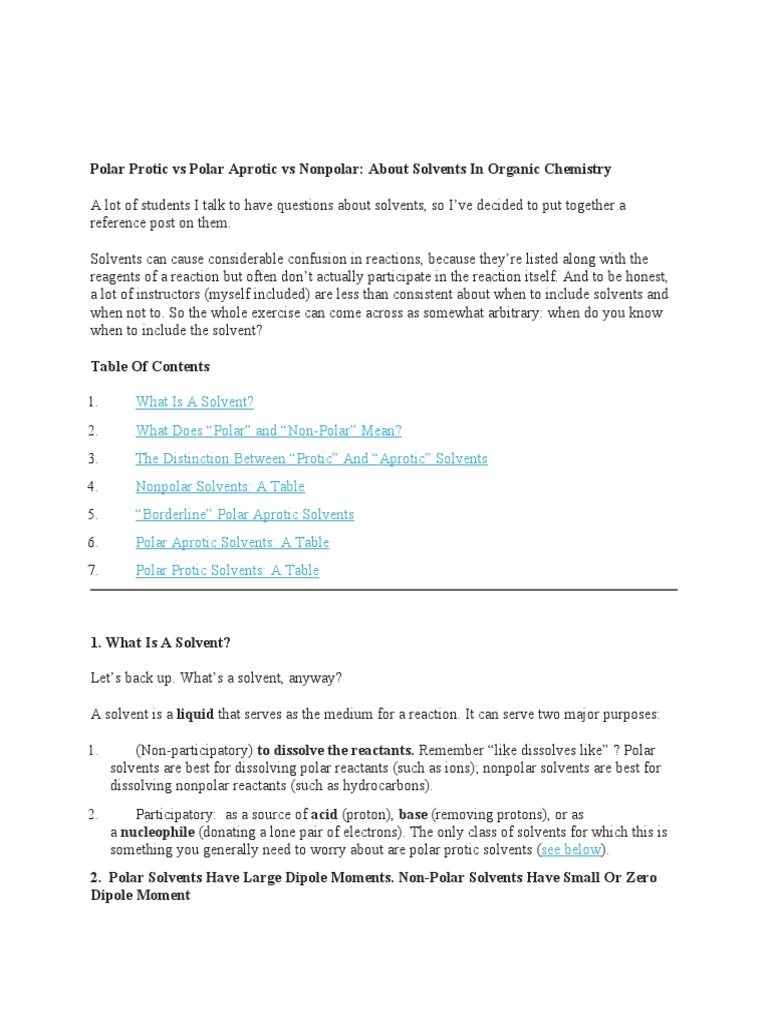 Polar Protic Vs Polar Aprotic Vs Nonpolar: About Solvents in Organic ...