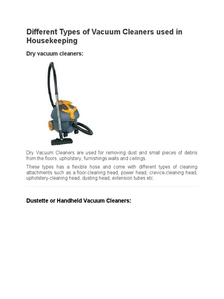 Different Types of Vacuum Cleaners Used in Housekeeping | PDF | Vacuum ...