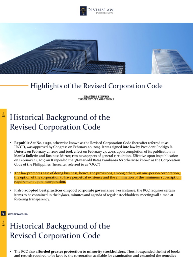 Revised Corporation Code Highlights | PDF | Board Of Directors ...