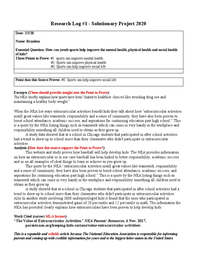 Research Log #1 - Solutionary Project 2020 | PDF | Self Esteem | Mentorship
