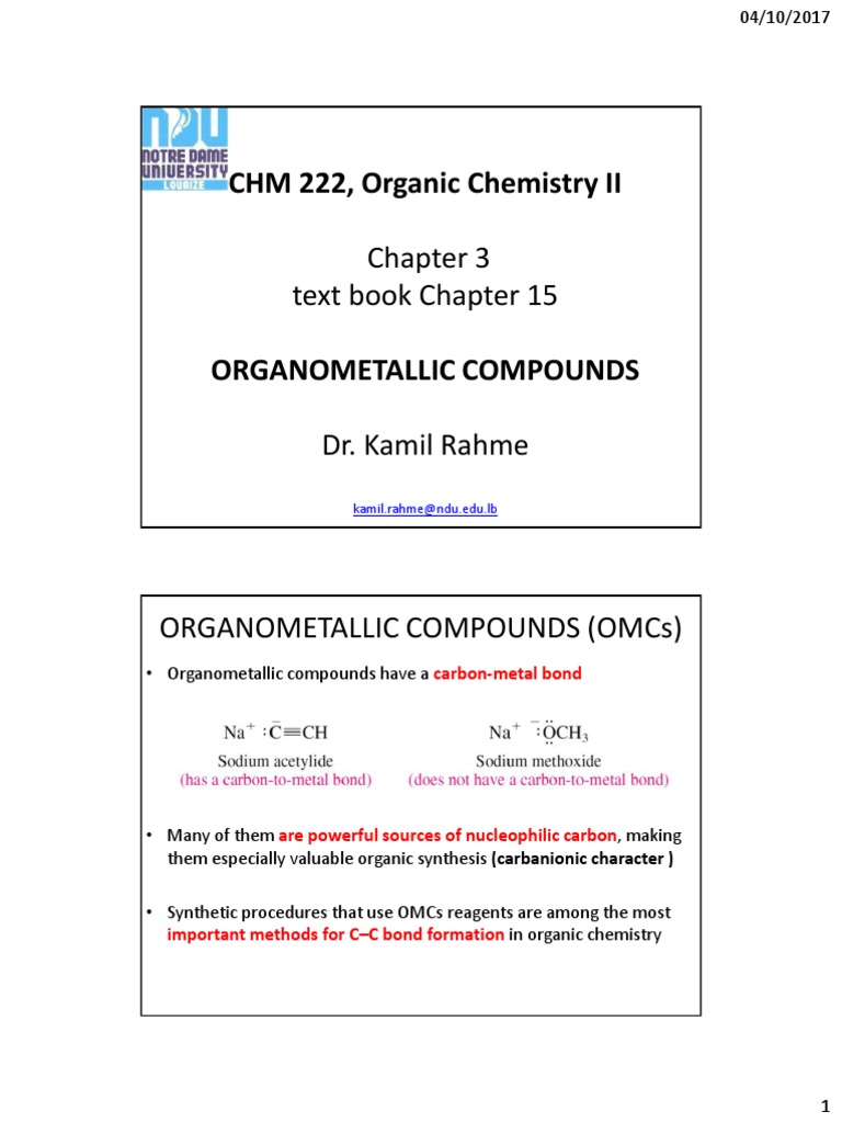CHM 222, Organic Chemistry II Chapter 15 Organometallic Compunds PDF ...