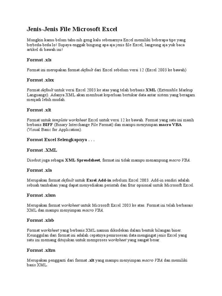 Jenis-Jenis File Microsoft Excel | PDF