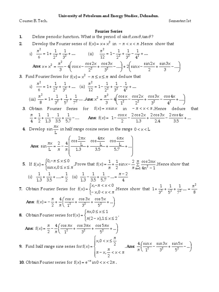 Fourier - Series Tutorial Sheet | PDF | Sine | Trigonometric Functions