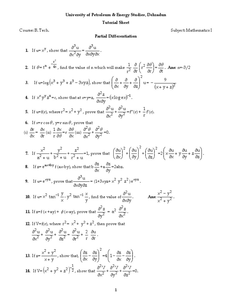 Partial Differentiation-1 | PDF | Subtraction | Mathematical Concepts