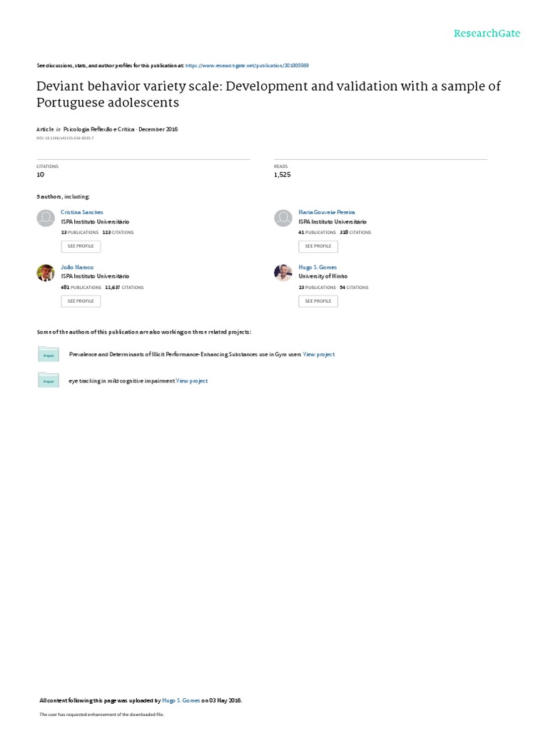 Deviant Behavior Variety Scale: Development and Validation With A ...