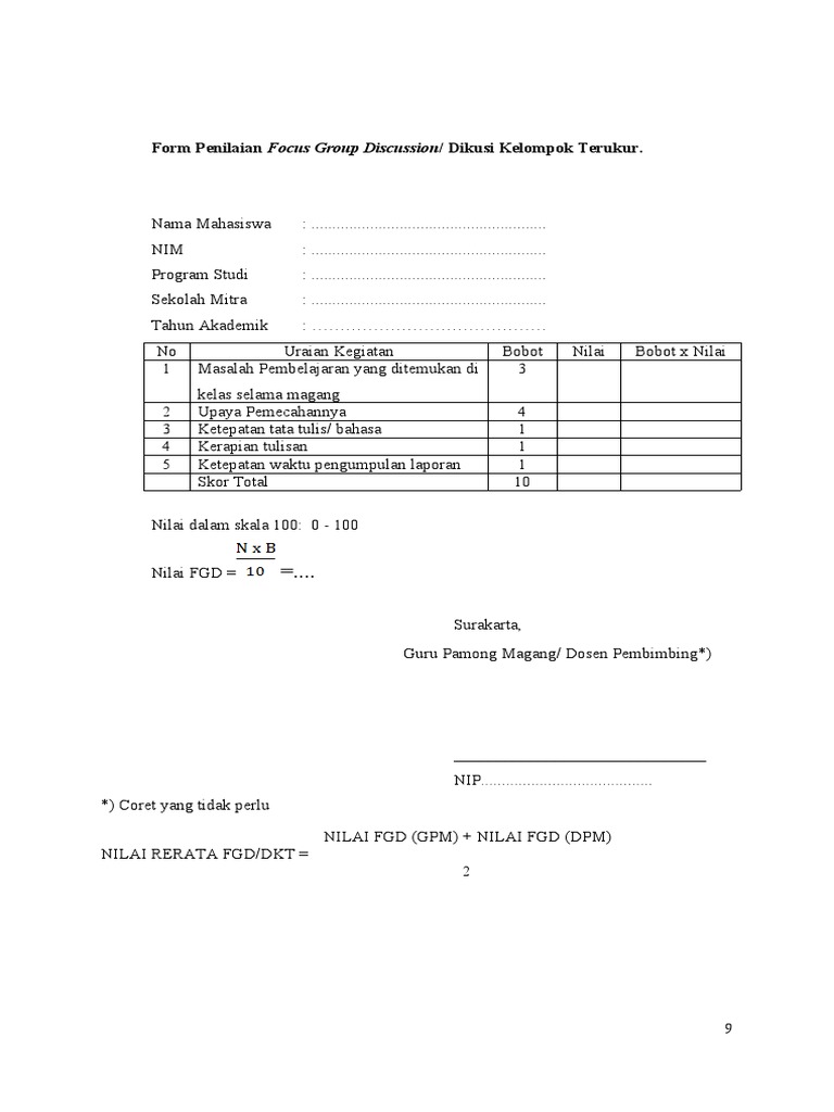 Form Penilaian FGD Mahasiswa | PDF