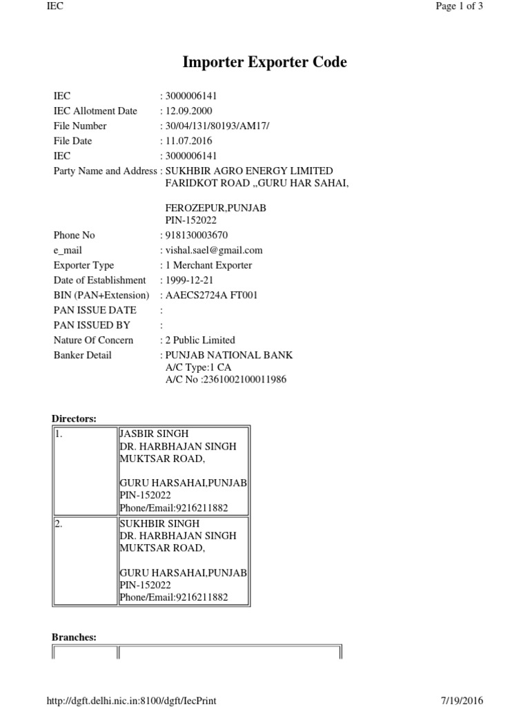 Importer Exporter Code: Directors | PDF | Computing And Information Technology