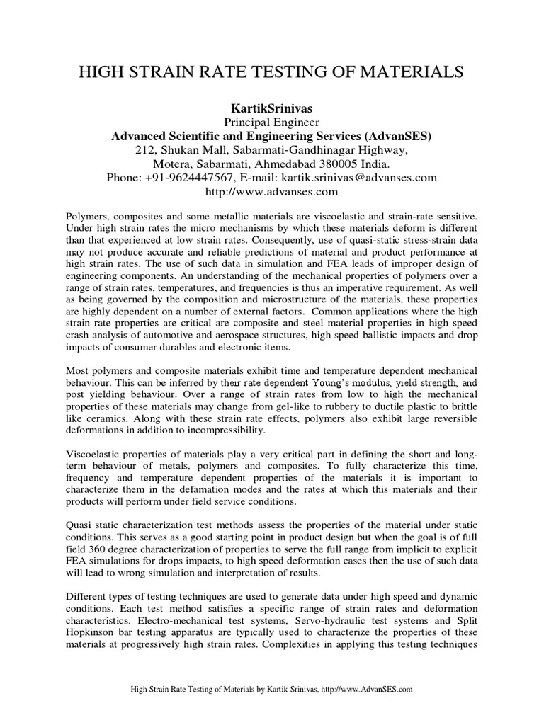 High Strain Rate Testing of Materials | PDF | Deformation (Engineering ...
