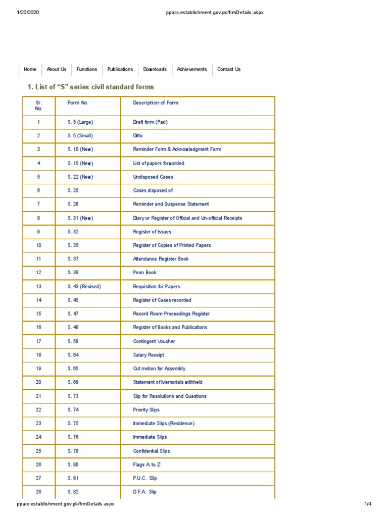 List of "S" Series Civil Standard Forms: Sr. No. Form No. Description ...