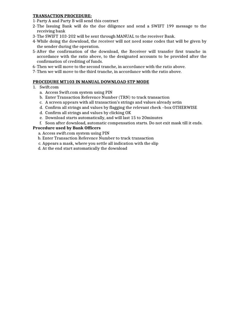 MT 103-202 STP Procedure | PDF | Finance & Money Management | Computers
