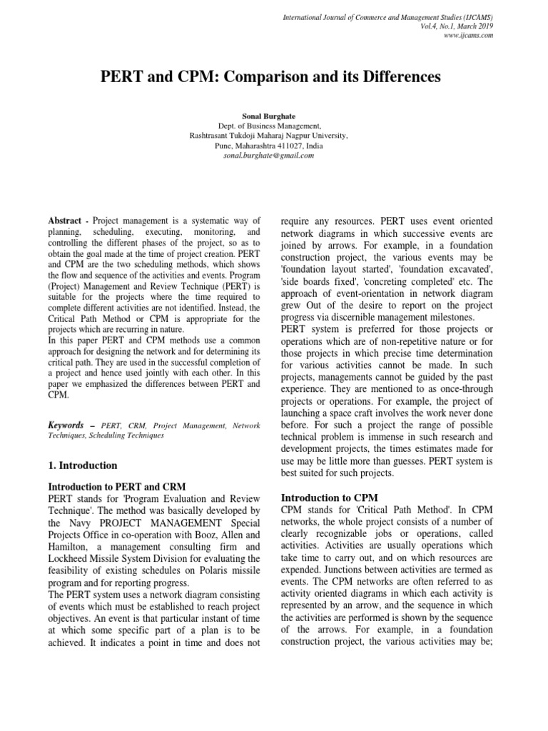 PERT and CPM: Comparison and Its Differences | PDF | Project Management | Applied Mathematics