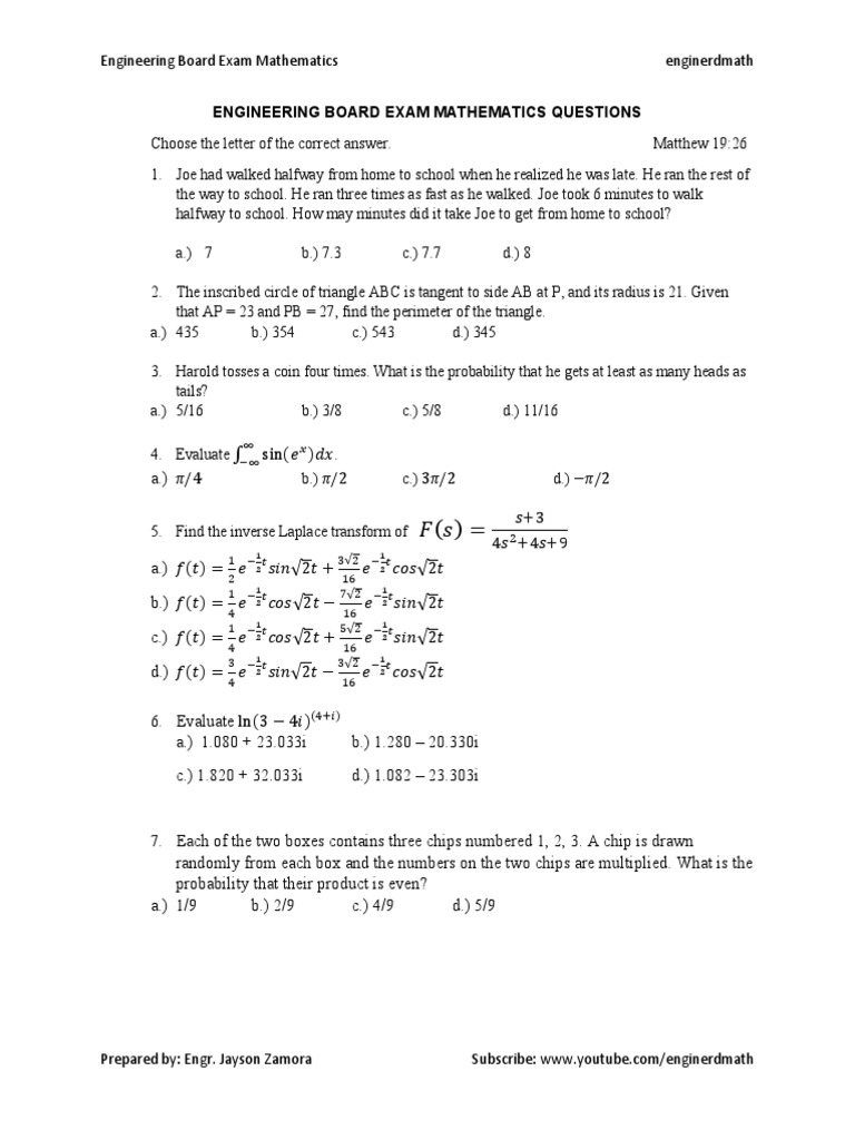 Engineering Board Exam Math1 | PDF | Triangle | Area