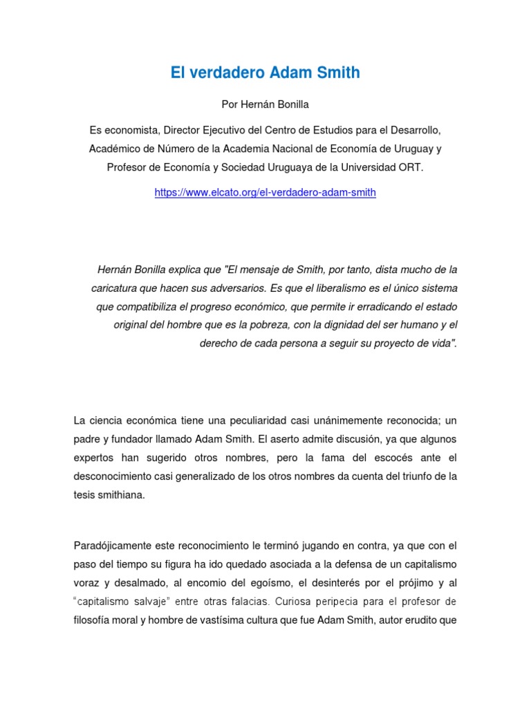 Hernan Bonilla. El Verdadero Adam Smith | PDF | Adam Smith | Egoismo ...
