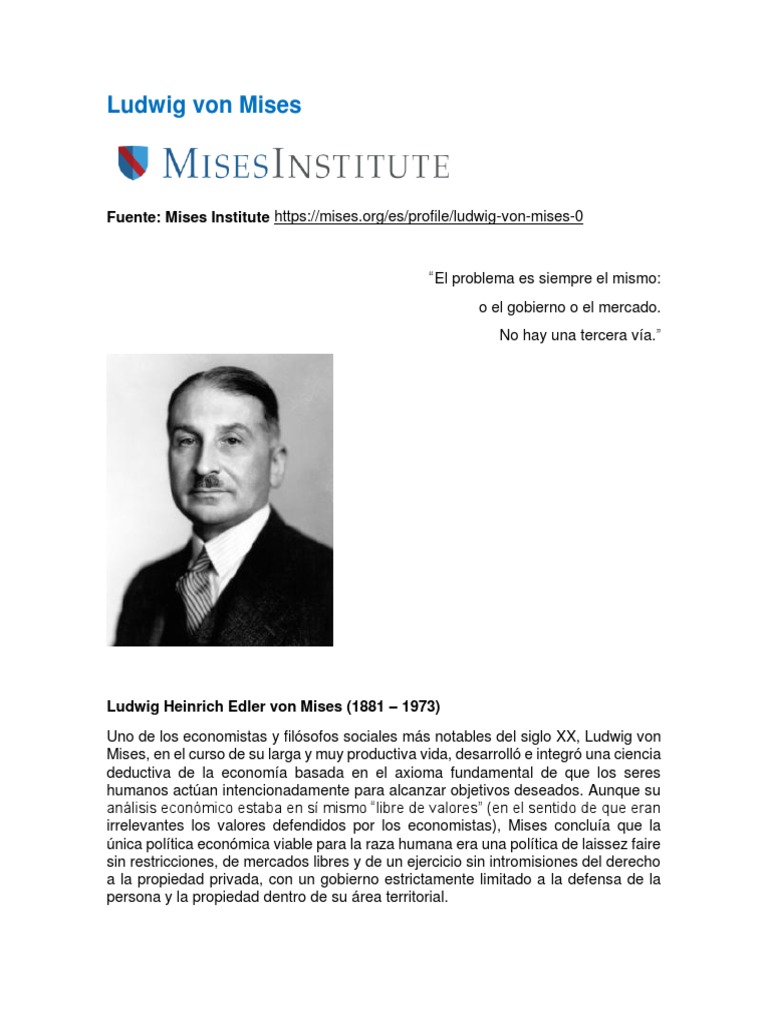 Mises Institute - Biografia de Mises PDF | PDF | Friedrich Hayek | John ...